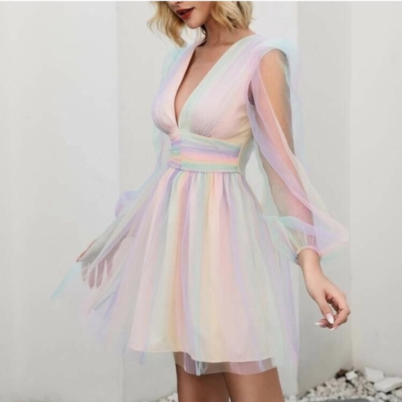 Dresses | Pastel Rainbow Sheer Summer Mini Dress Size Sm | Poshmark